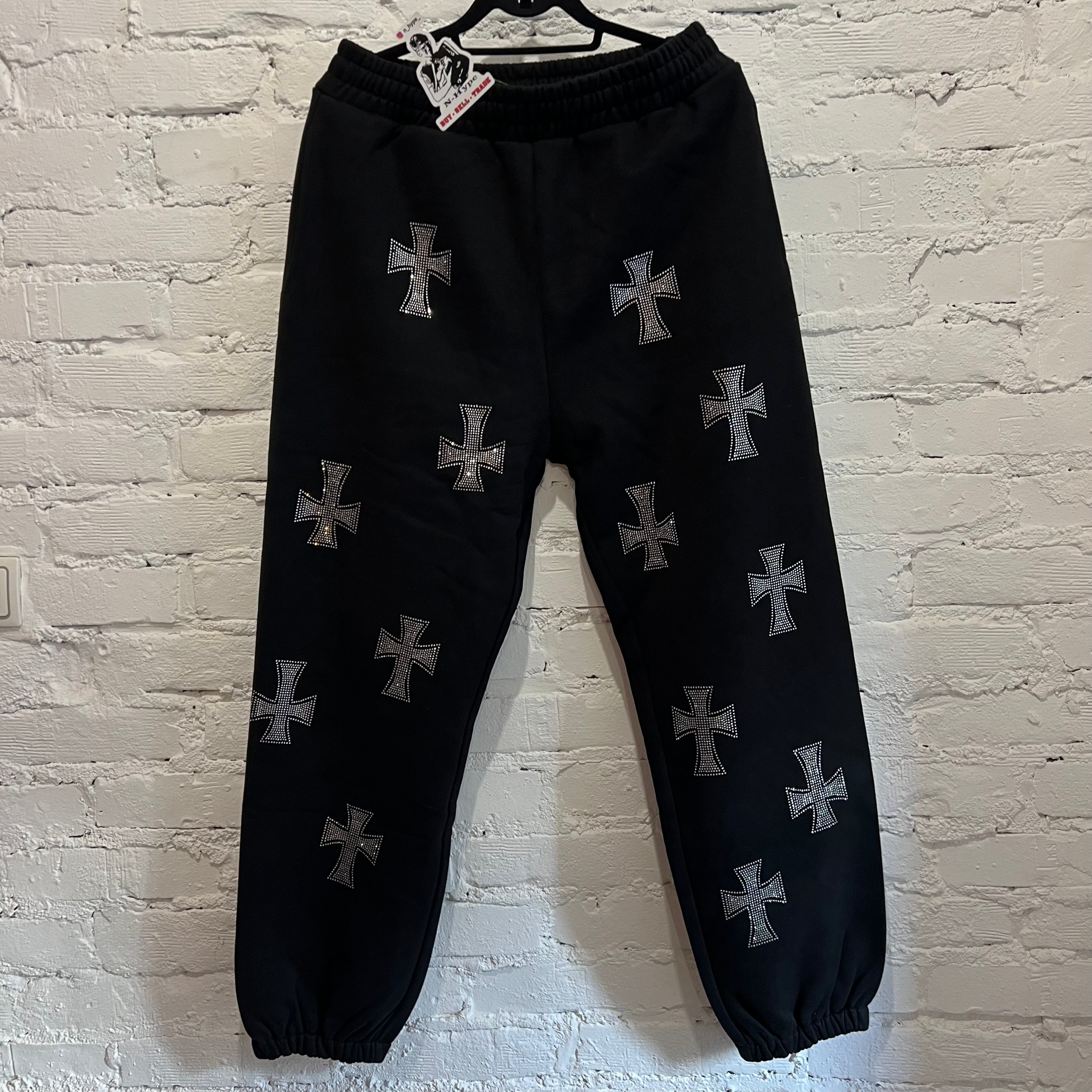 STEAL! Unknown Black Rhinestone Cross Cotton Sweatpants