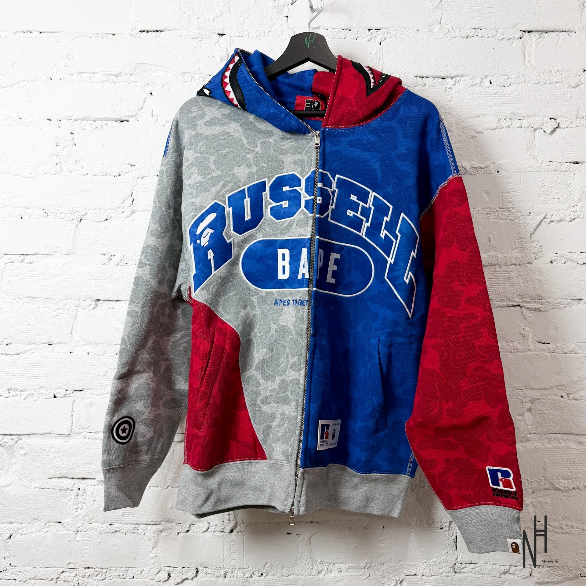 BAPE X RUSSELL Shark Full Zip Hoodie Multicolor | N-Hype